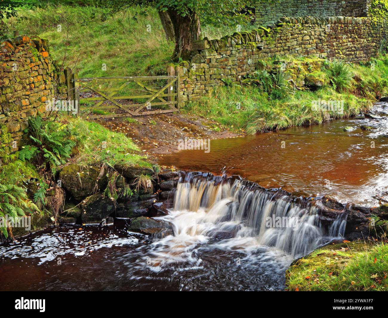 UK, West Yorkshire, Huddersfield, Marsden, River Colne Waterfalls near ...