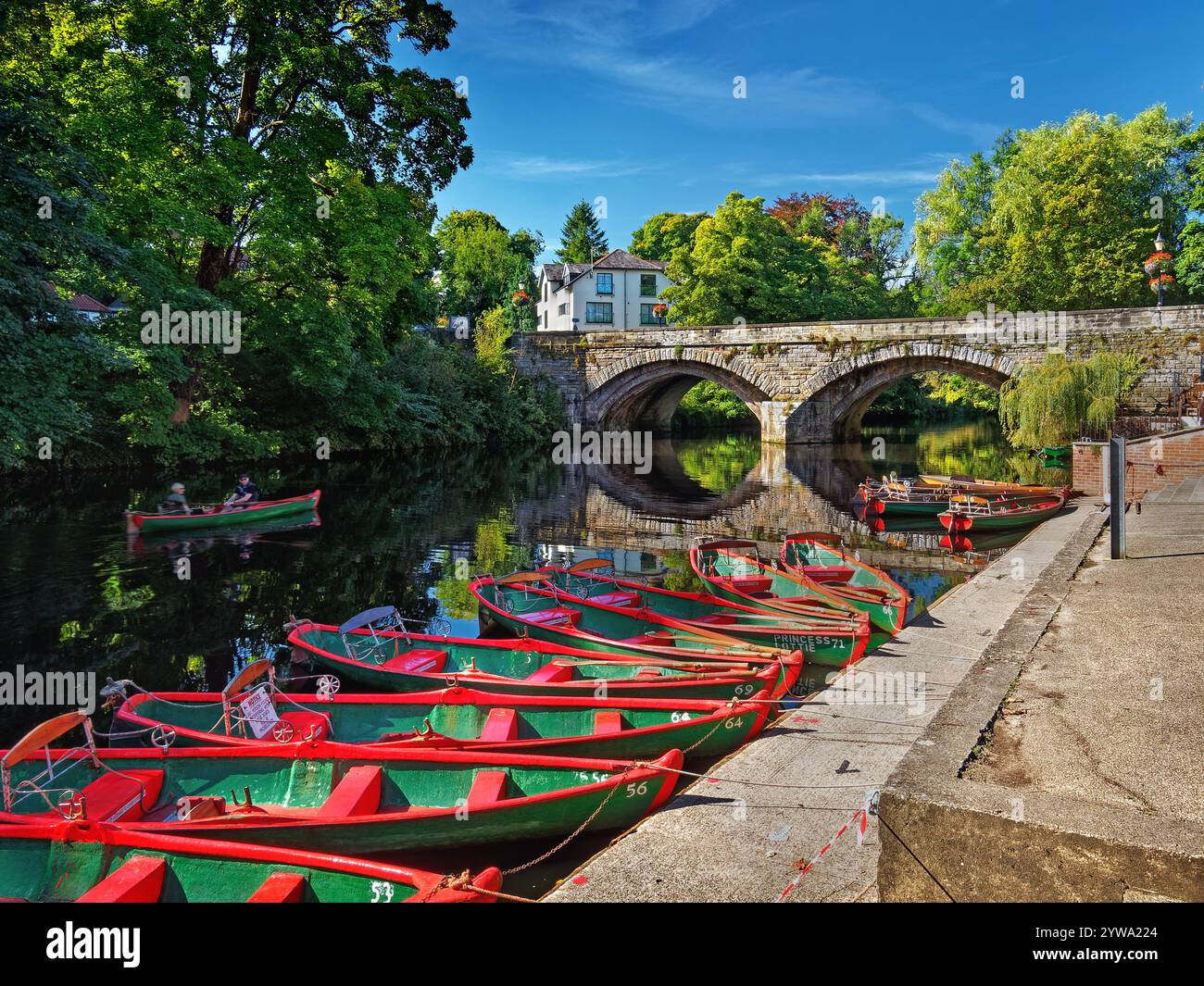 UK, North Yorkshire, Knaresborough, River Nidd and High Bridge Stock ...