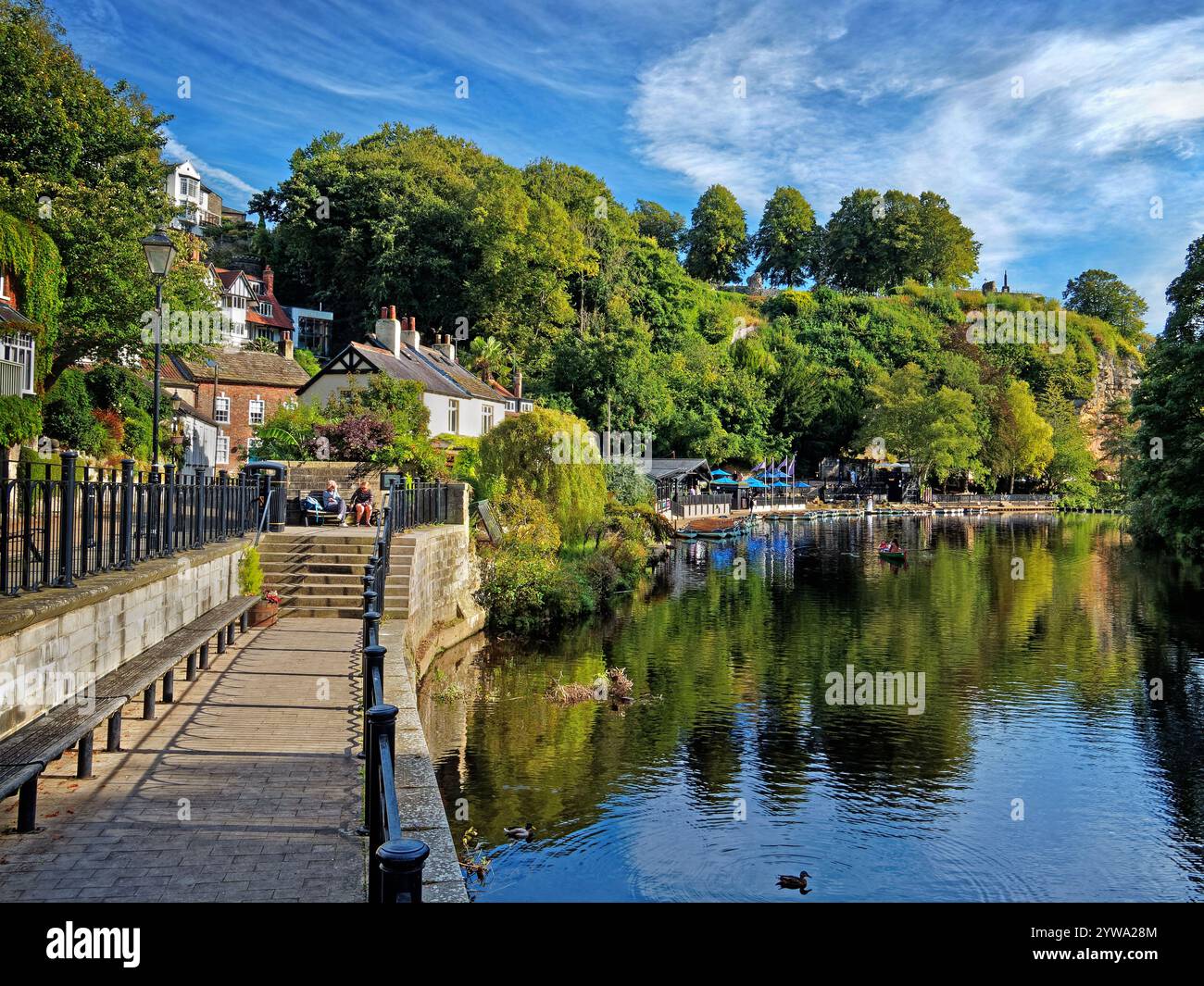 UK, North Yorkshire, Knaresborough, River Nidd and Castle from ...