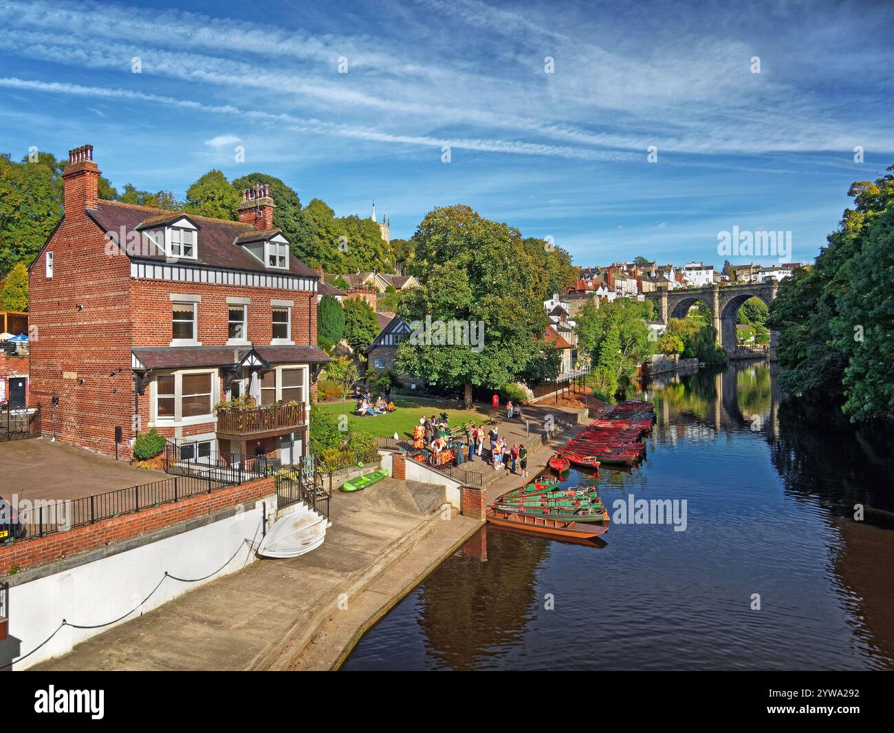 UK, North Yorkshire, Knaresborough, River Nidd and Viaduct from High ...