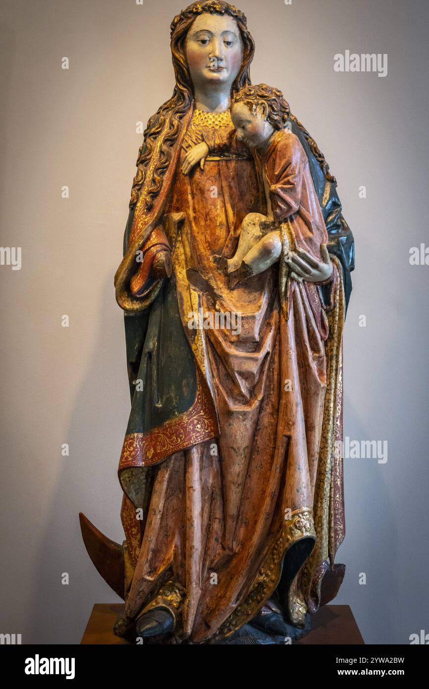 Virgin with child, polychrome Gothic carving, 15th century, anonymous ...