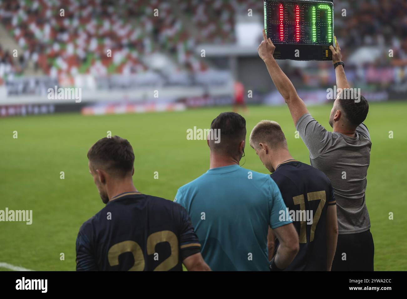 Team manager man shows players substitution during football match Stock ...