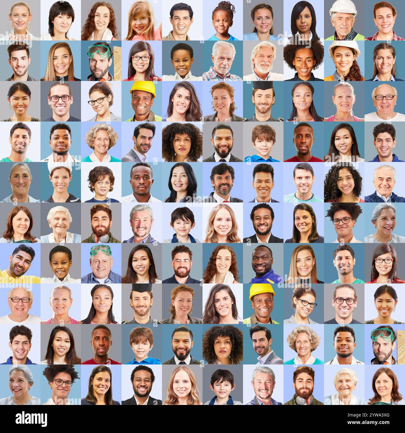 Square of people of many generations in front of subtle backgrounds as ...