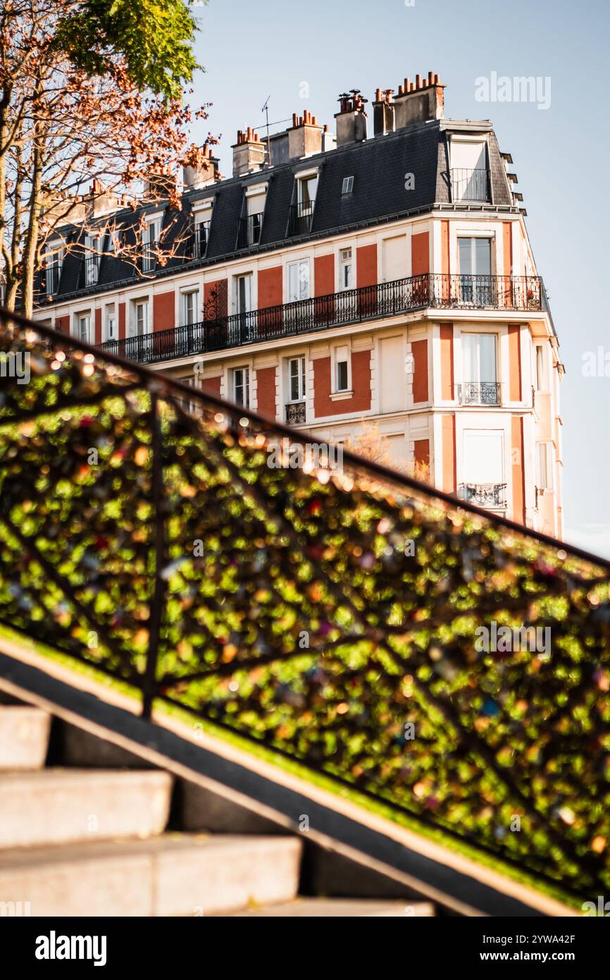 Leaning building in Montmartre at the foot of the Sacre-Coeur in Paris ...