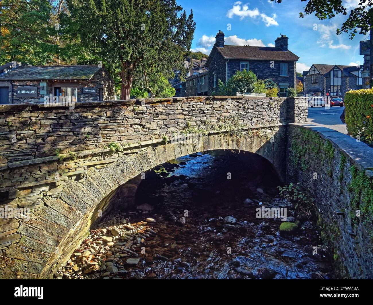 UK, Cumbria, Lake District, Ambleside, Rydal Road Bridge over Stock ...