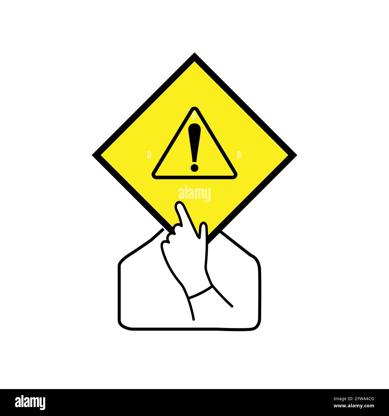 Person holding a yellow diamond shape on his face with warning ...