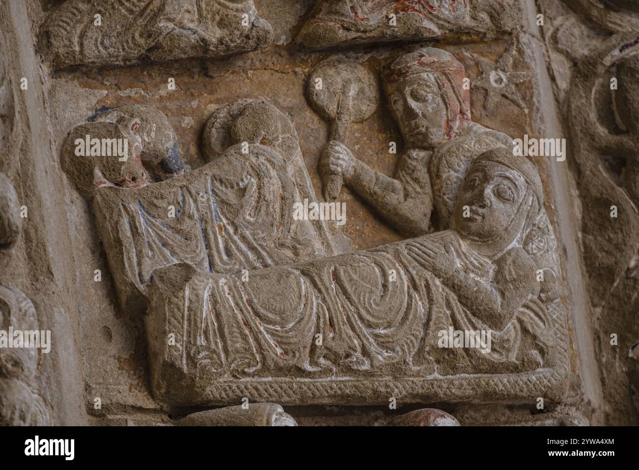 North Romanesque portal, birth of Christ, Church of El Salvador ...