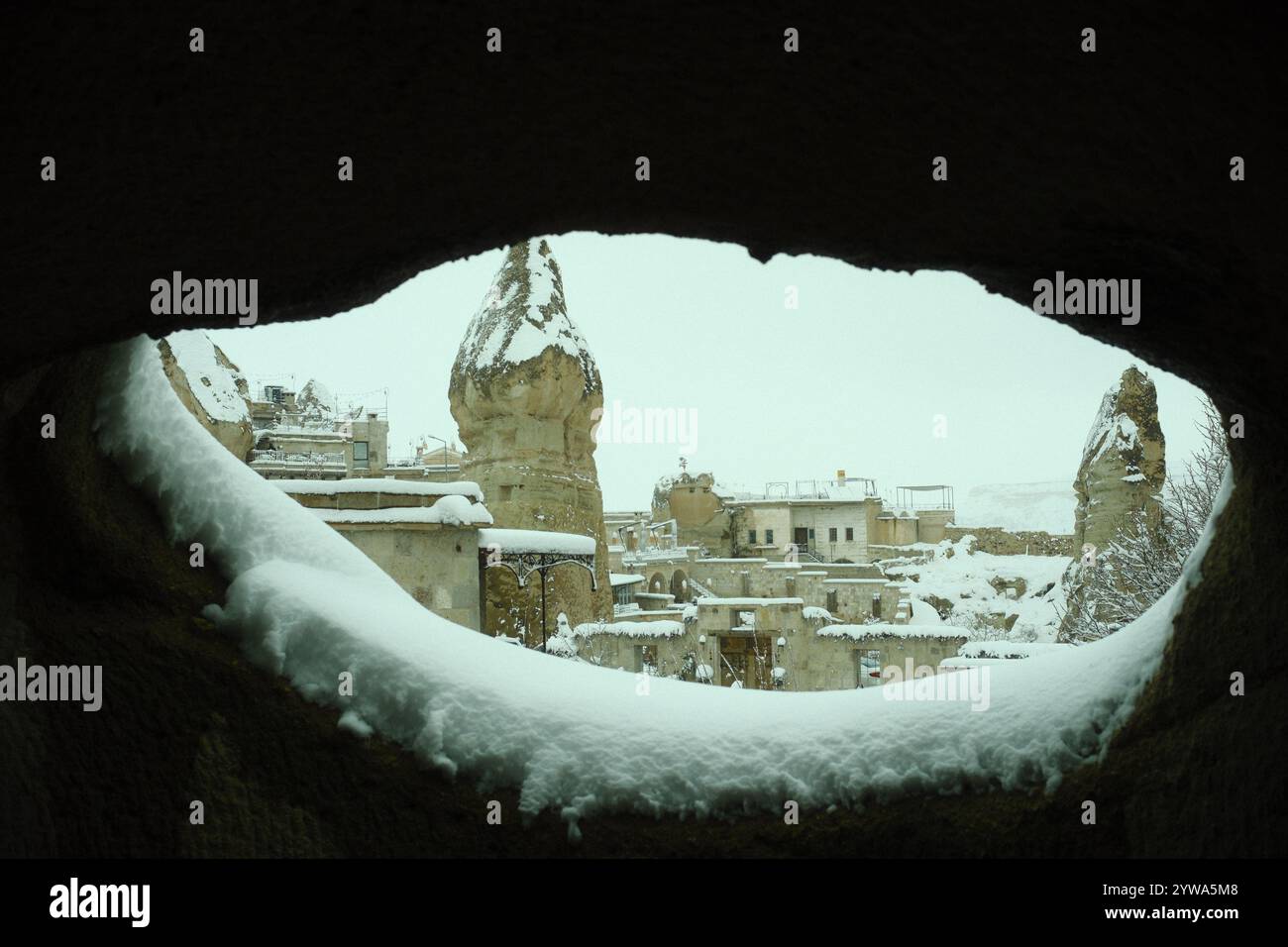 A spectacular view of the city of Cappadocia from a natural volcanic ...