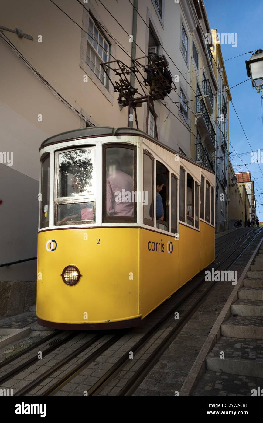 Yellow tram, Bica elevator, Lisbon, Portugal, Europe Stock Photo - Alamy