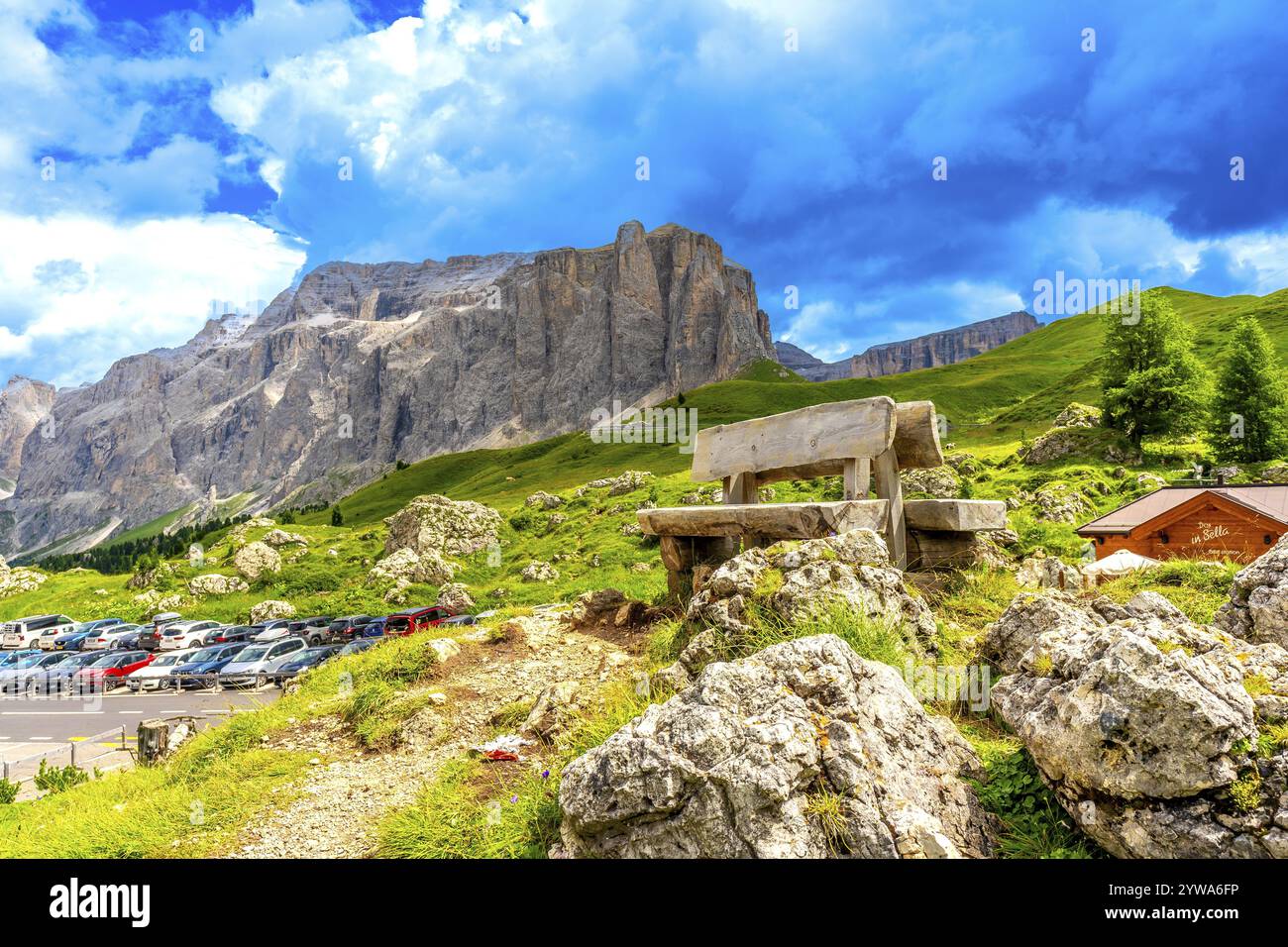 Weathered wooden bench inviting rest while offering breathtaking views ...