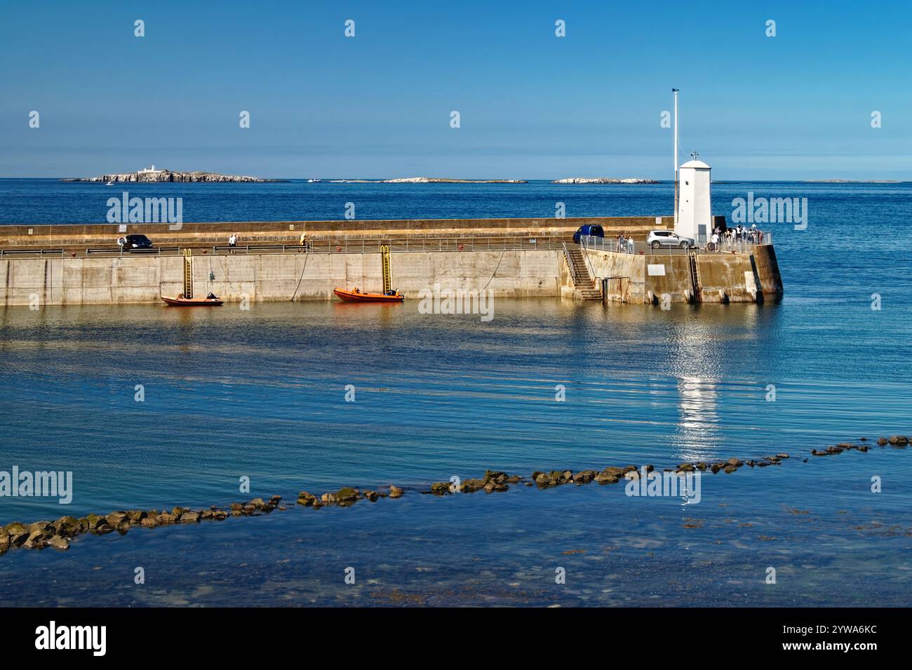 UK, Northumberland, Seahouses, North Sunderland Harbour Entrance and ...