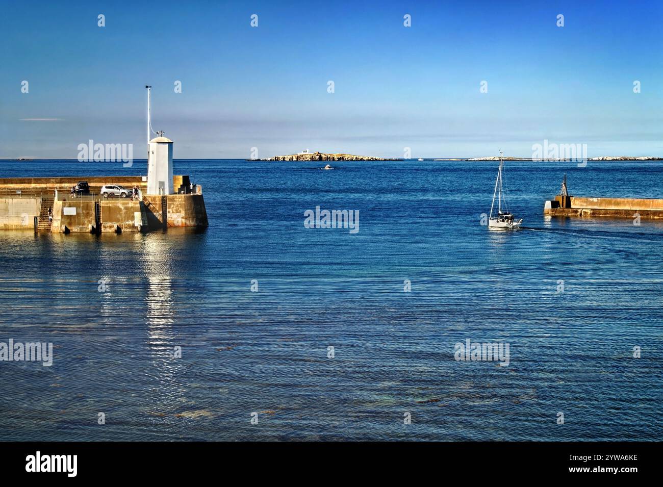 UK, Northumberland, Seahouses, North Sunderland Harbour Entrance and ...