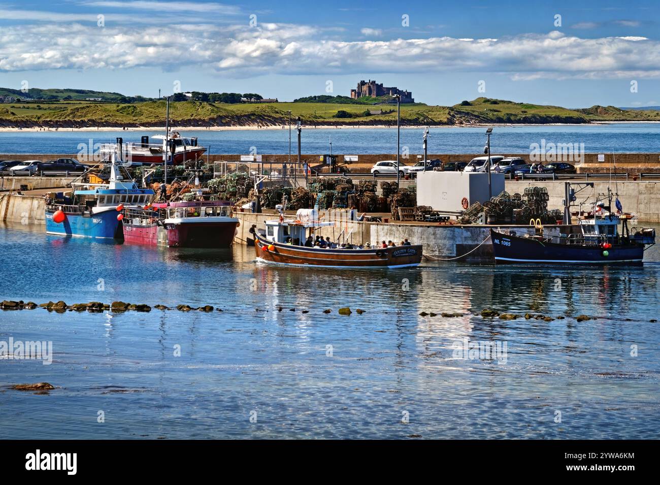 UK, Northumberland, Seahouses, North Sunderland Harbour Entrance with ...