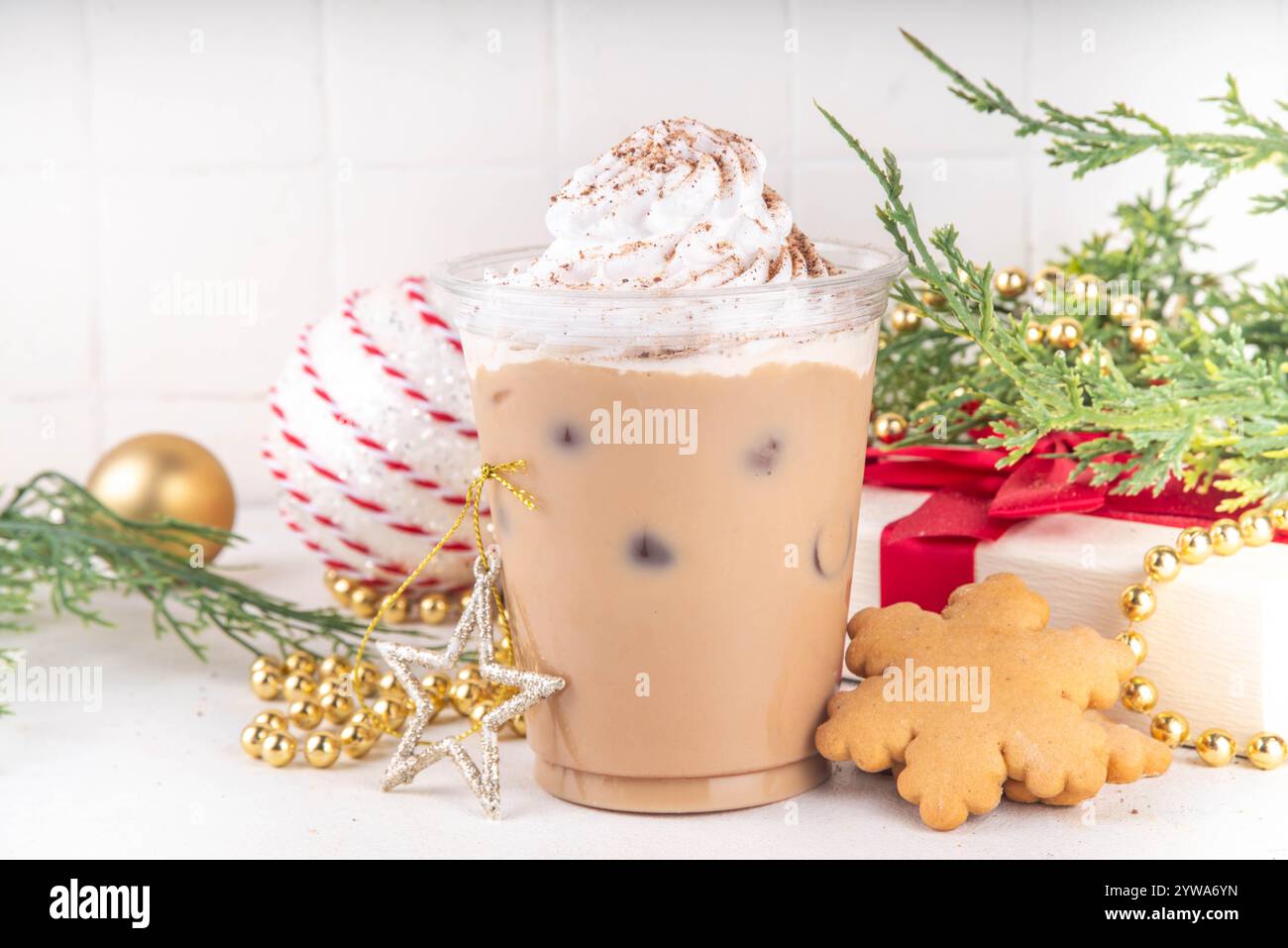Iced Christmas cafes menu Gingerbread vegan Oat Milk Chai Latte. Cold ...