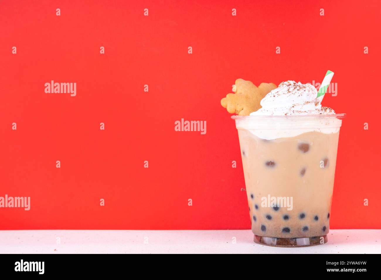 Christmas cafes menu background, iced festive Gingerbread boba tea ...