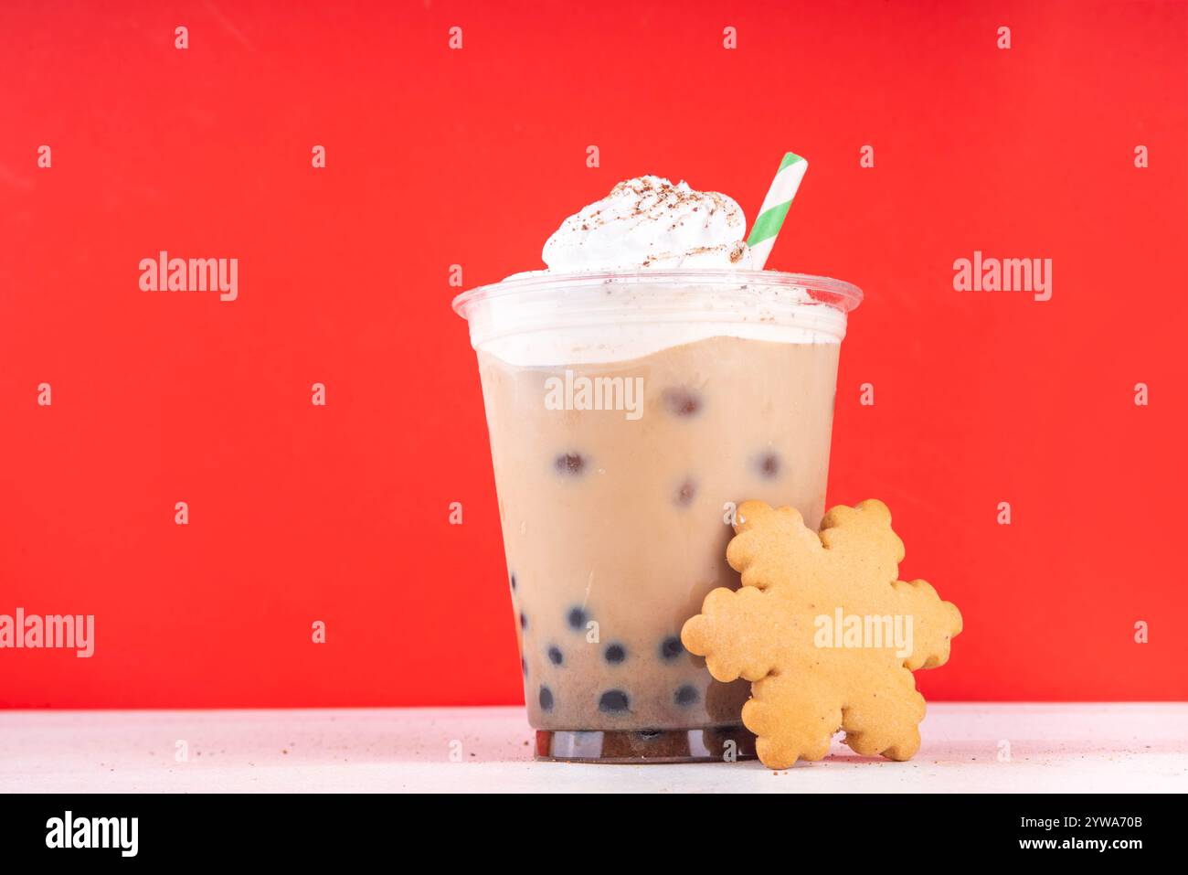 Christmas cafes menu background, iced festive Gingerbread boba tea ...