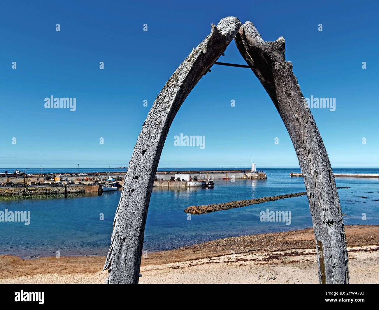 UK, Northumberland, Seahouses, Whale Jaw Bones overlooking North ...