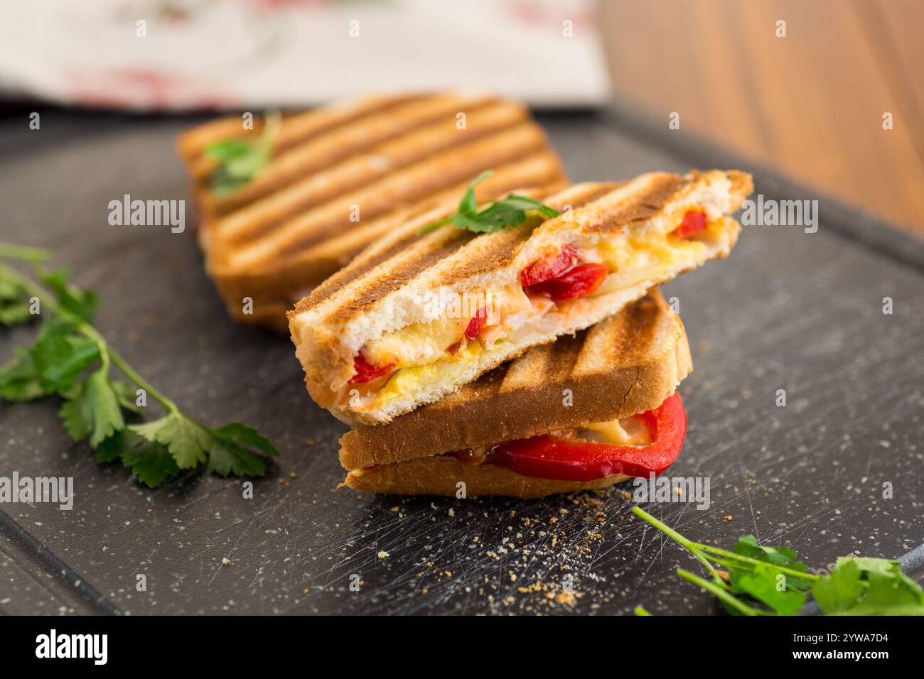 grilled fried bread toasts with filling inside Stock Photo - Alamy