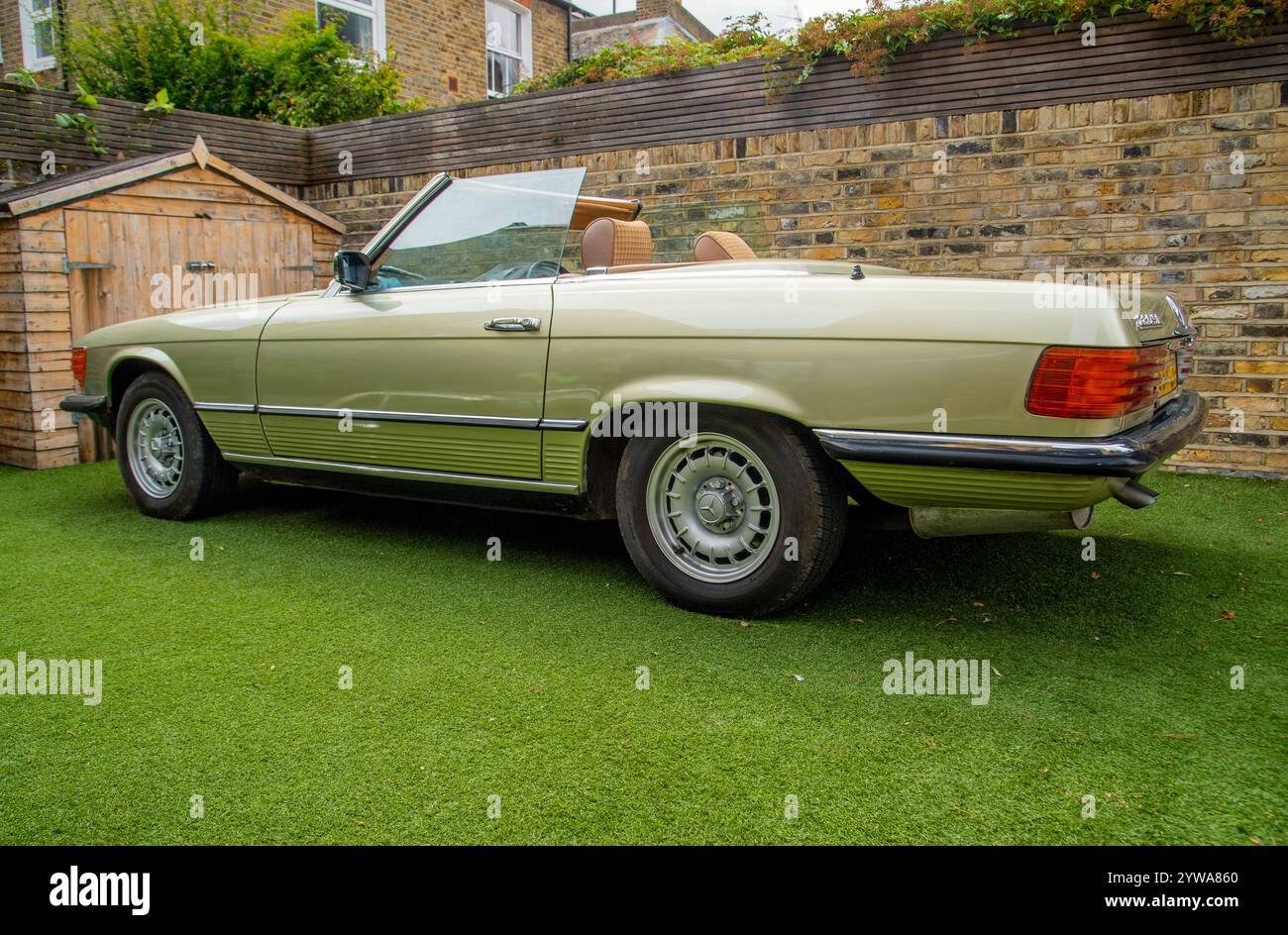 1982 R107 Mercedes 280SL classic German sports car with soft top and ...