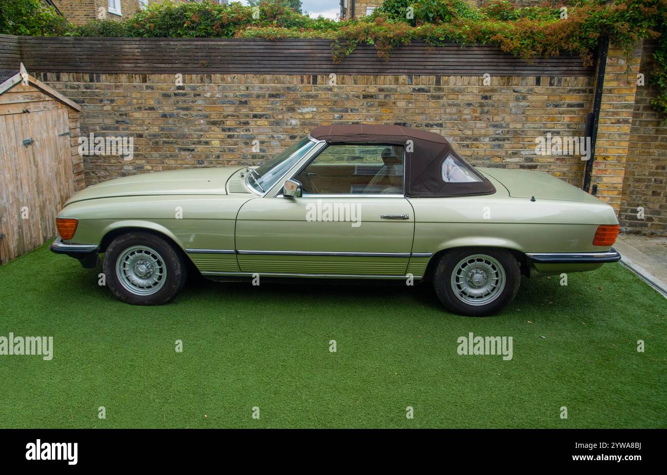 1982 R107 Mercedes 280SL classic German sports car with soft top and ...