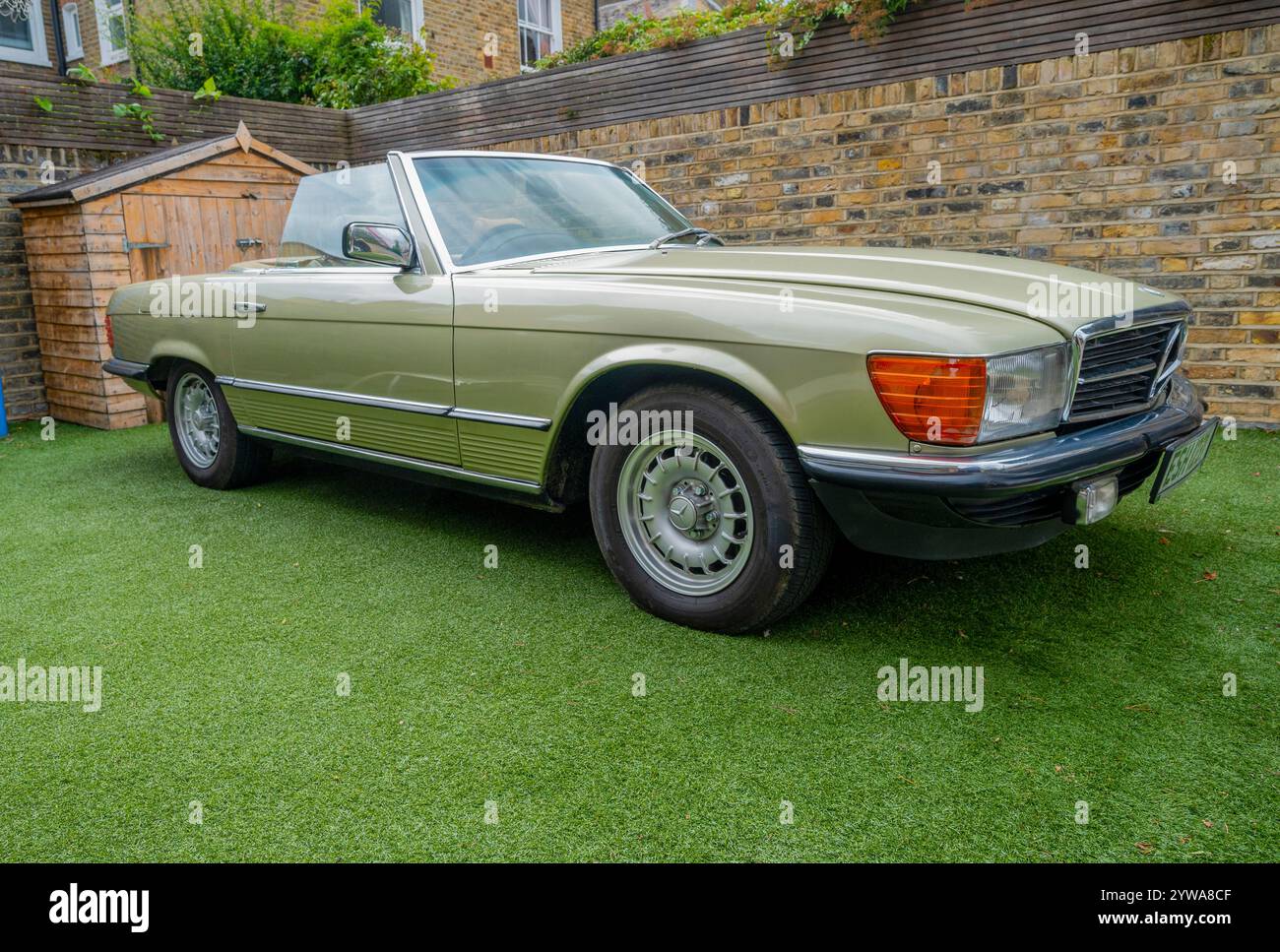 1982 R107 Mercedes 280SL classic German sports car with soft top and ...