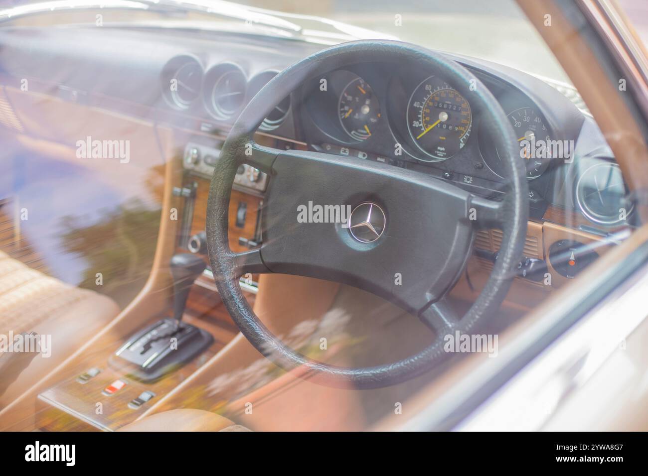 1982 R107 Mercedes 280SL classic German sports car with soft top and ...