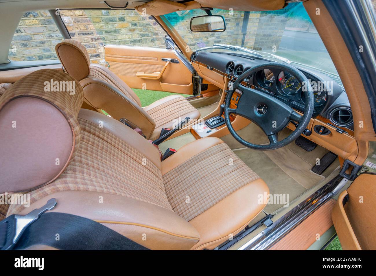 1982 R107 Mercedes 280SL classic German sports car with soft top and ...