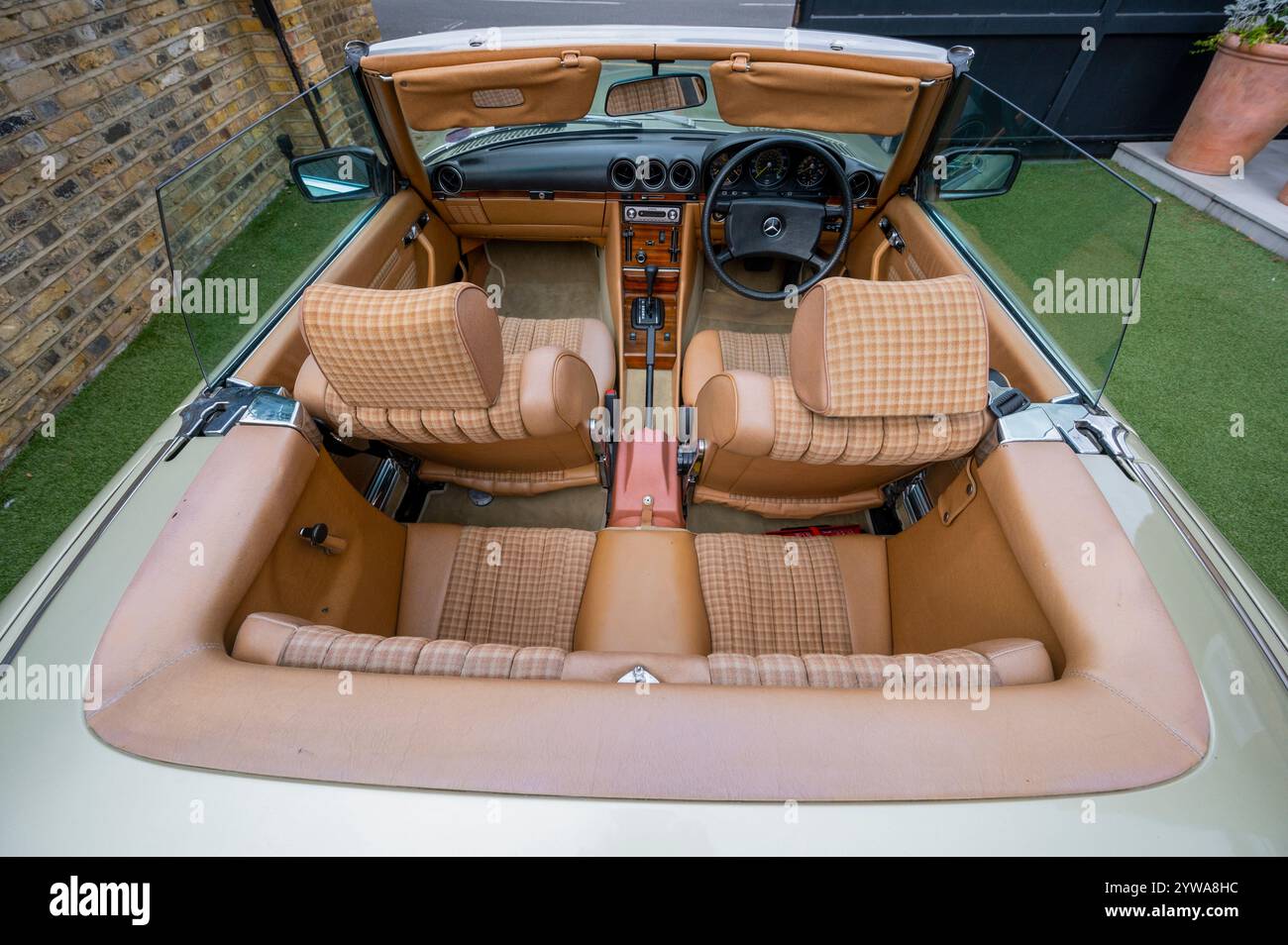 1982 R107 Mercedes 280SL classic German sports car with soft top and ...