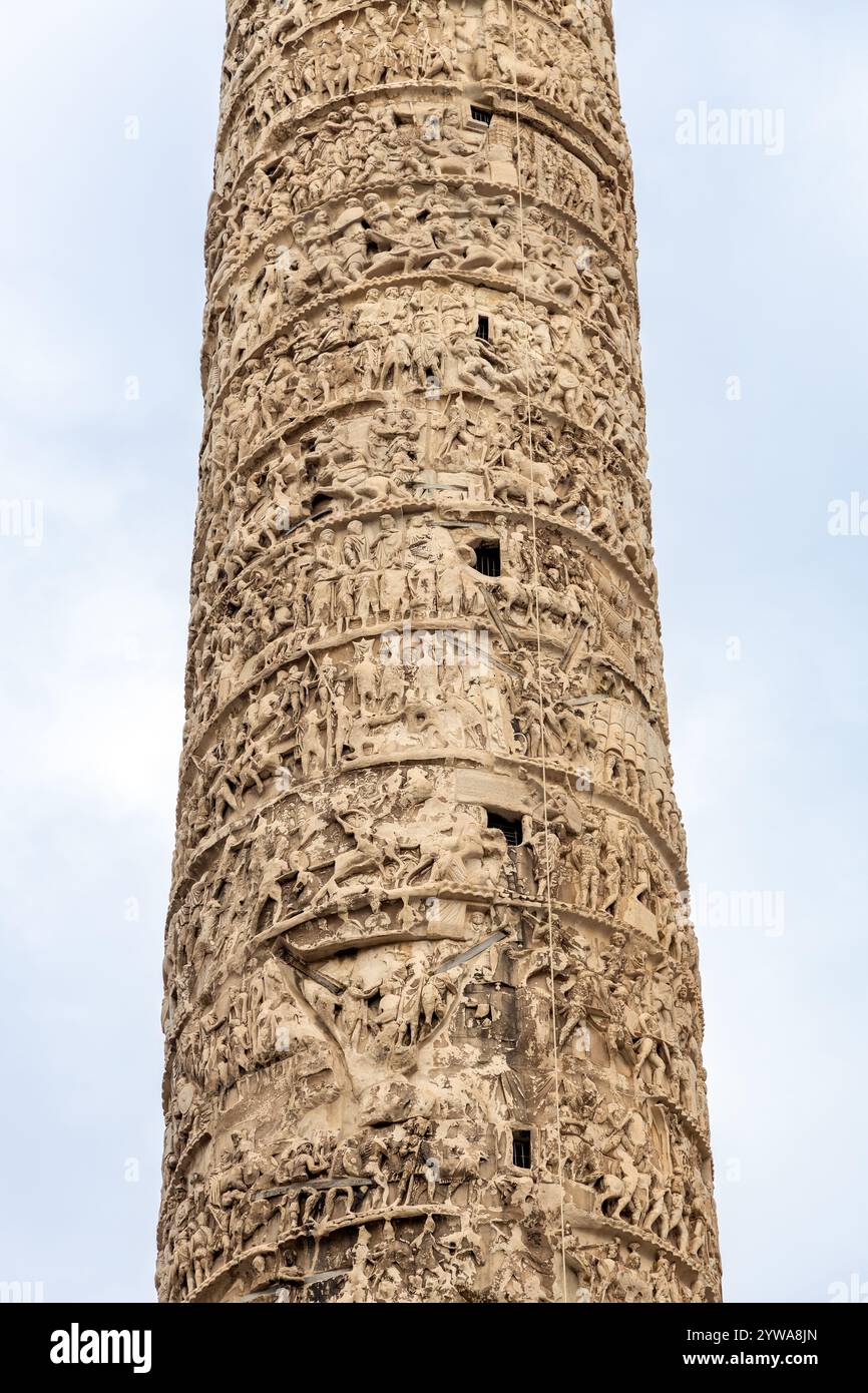 Detail of the Column of Marcus Aurelius in Rome, featuring intricate ...