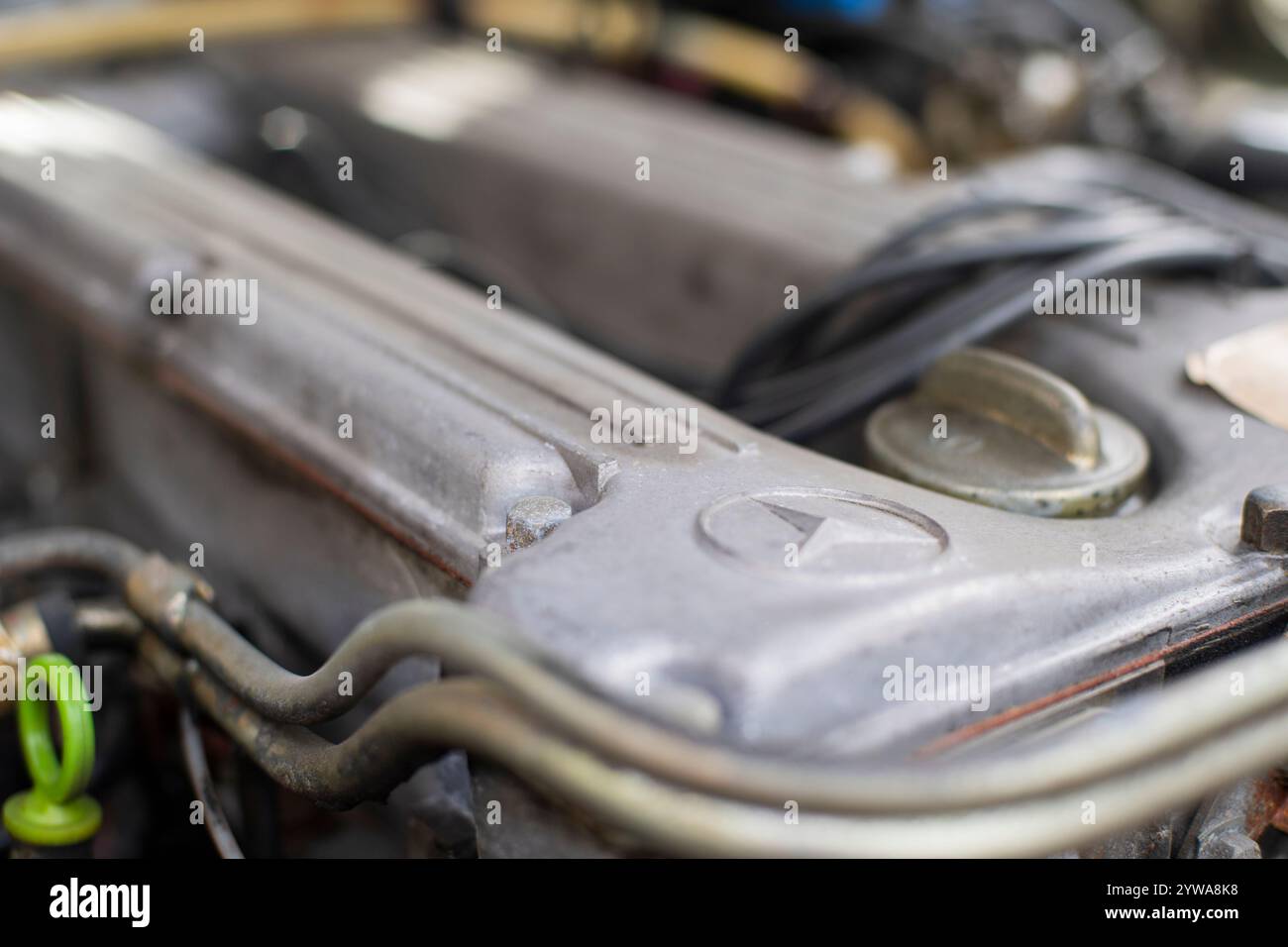 Engine in a 1982 R107 Mercedes 280SL classic German sports car with ...