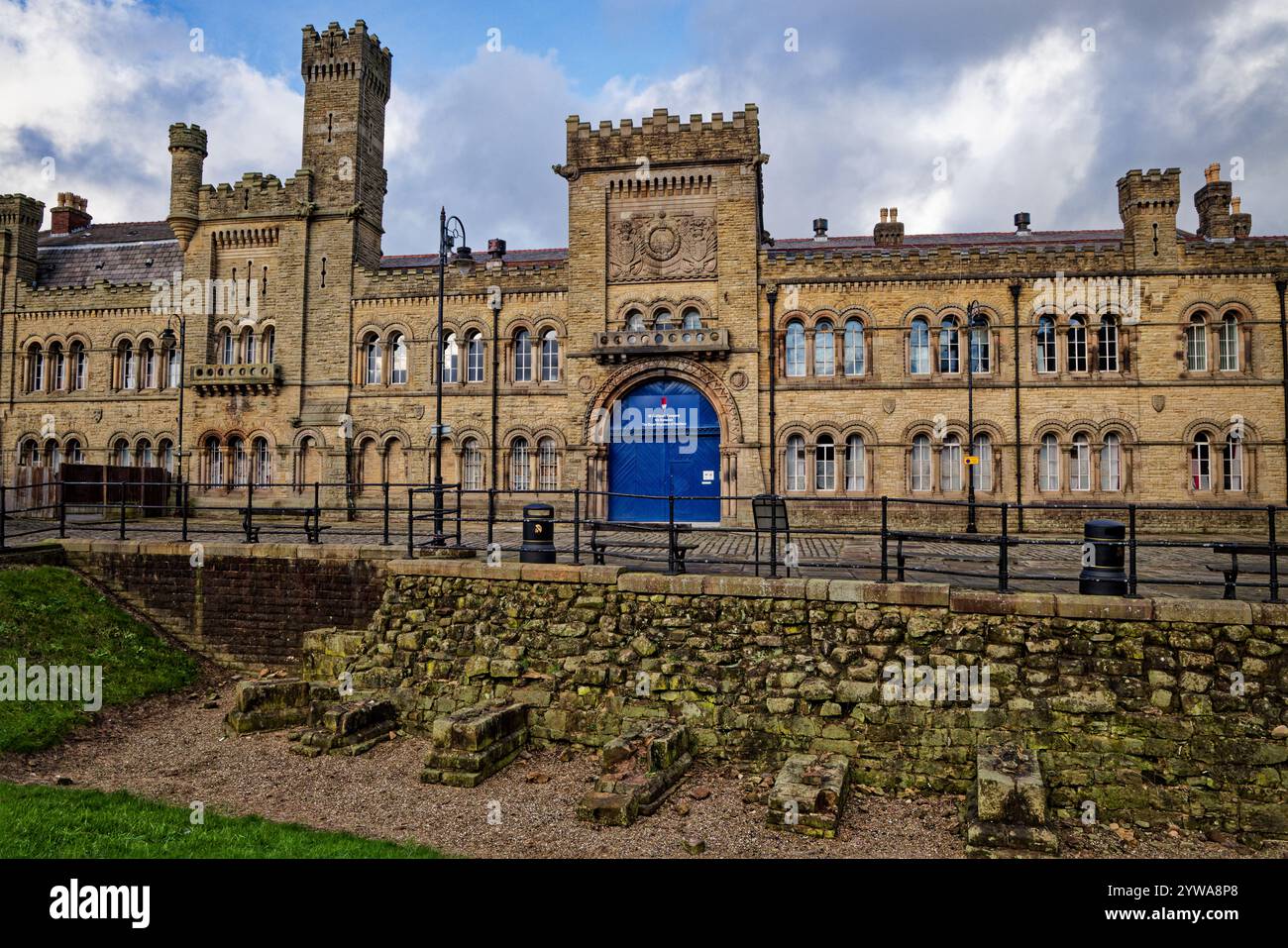 Bury Armoury stands above the ruins of Bury Castle, Lancashire, England ...