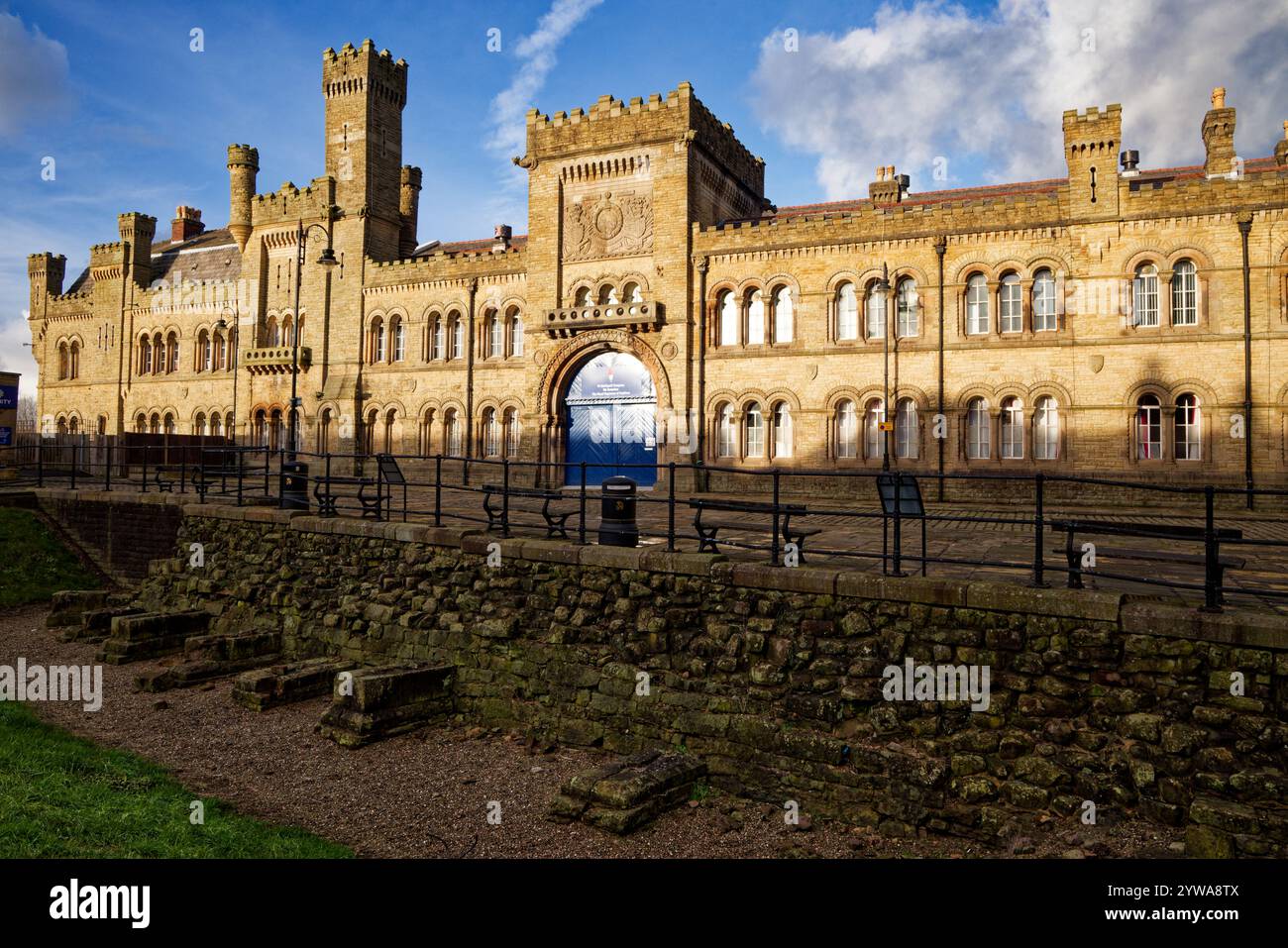 Bury Armoury stands above the ruins of Bury Castle, Lancashire, England ...
