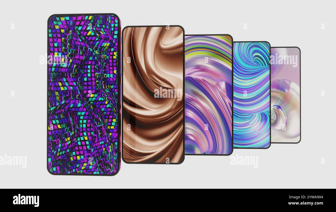 Colorful smartphone designs showcasing front and back views with unique ...