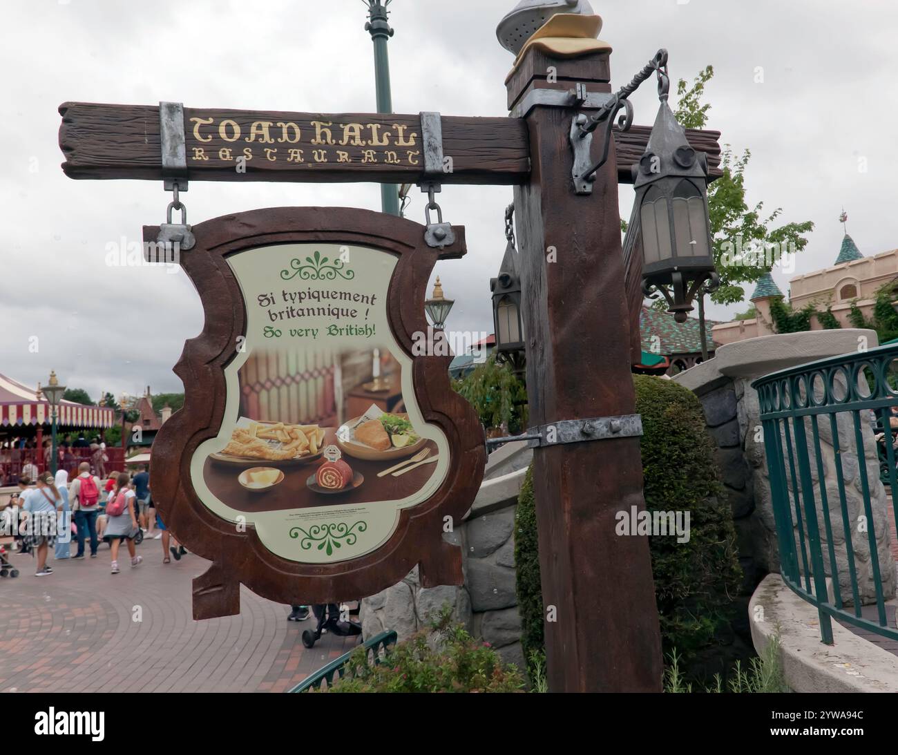 Close-up of the Toad Hall Restaurant sign, in Fantasyland, at ...