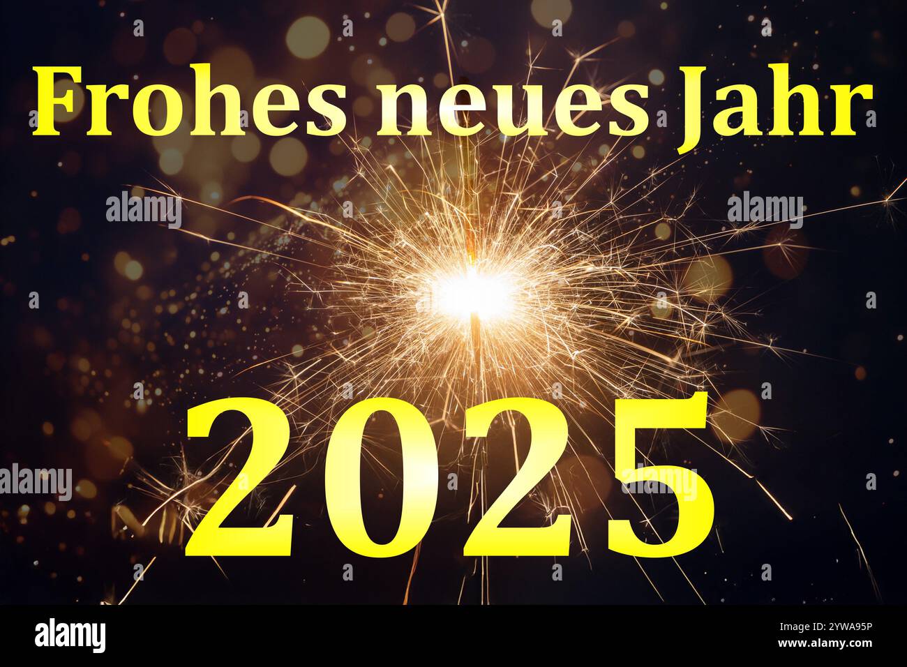 Happy New Year 2025: German New Years Eve greetings with a lit sparkler ...