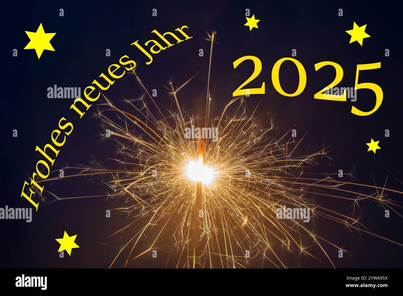 Happy New Year 2025: German New Years Eve greetings with a lit sparkler ...