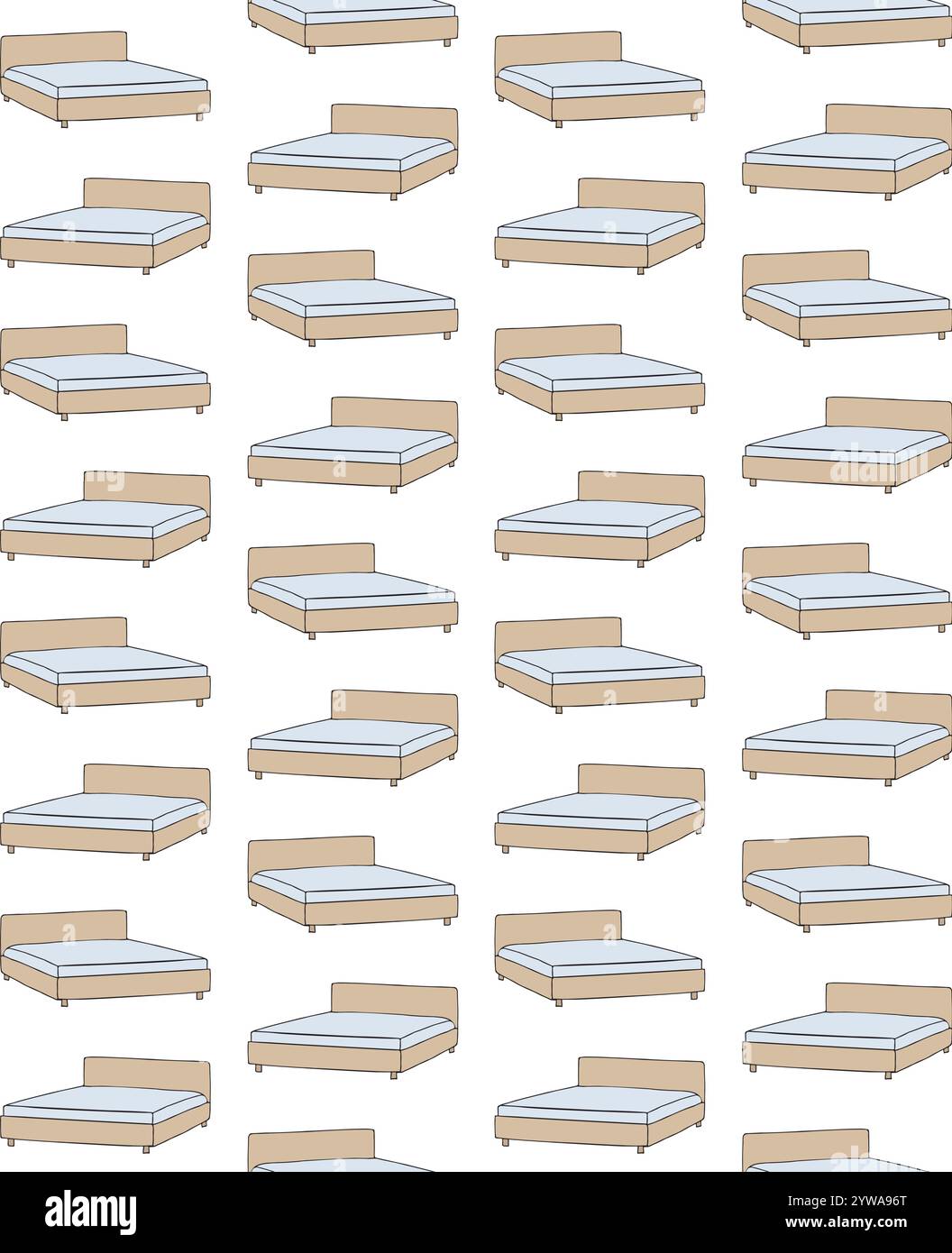 Vector seamless pattern of hand drawn sketch doodle colored bed ...