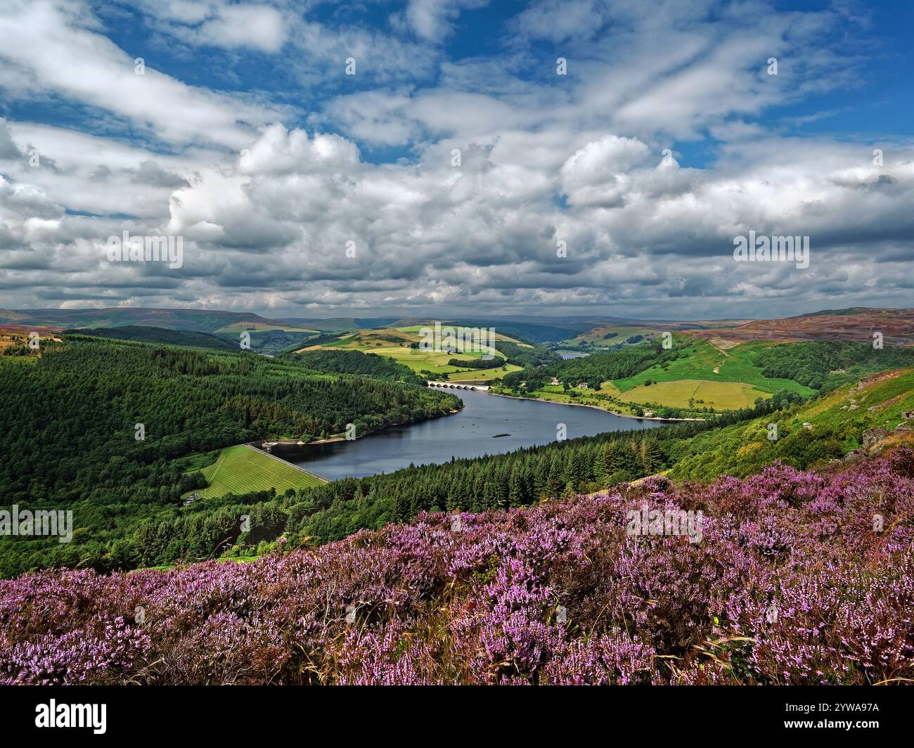 UK, Derbyshire, Peak District, Ladybower Reservoir from Bamford Edge ...