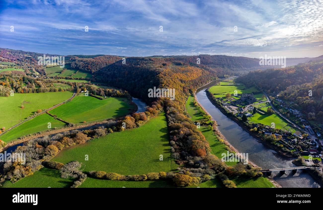 Aerial view of the River Wye at Tintern with autumn foliage Stock Photo ...