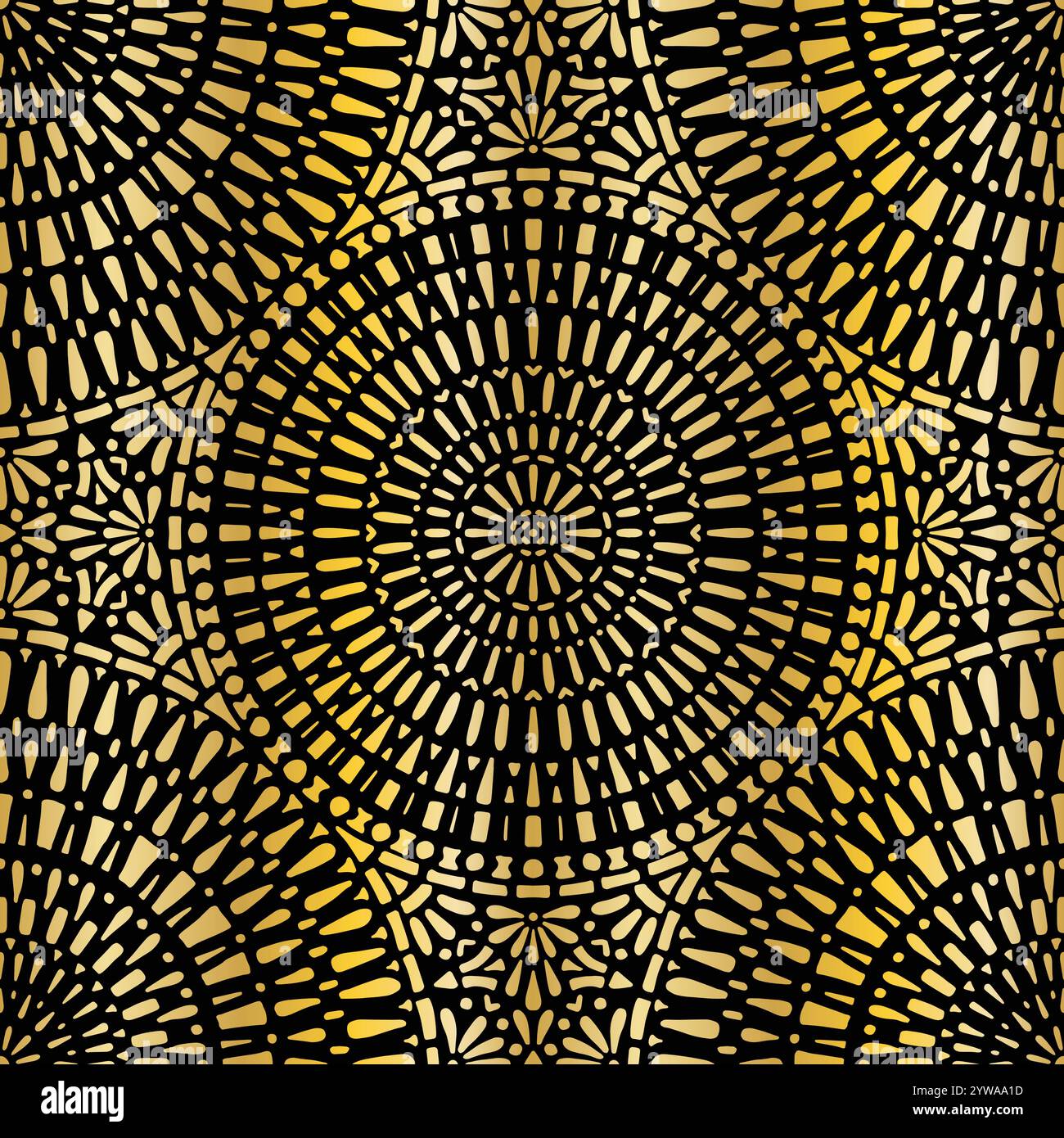 Seamless vector pattern with intricate gold mandala, green on white ...