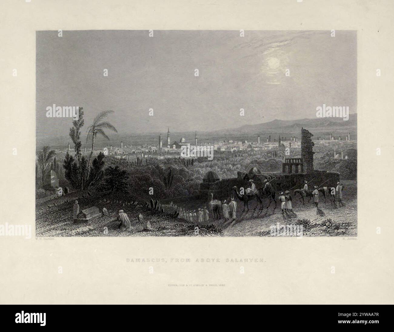 Damascus from Above Salahyen. Vintage Middle East Illustration by WH ...