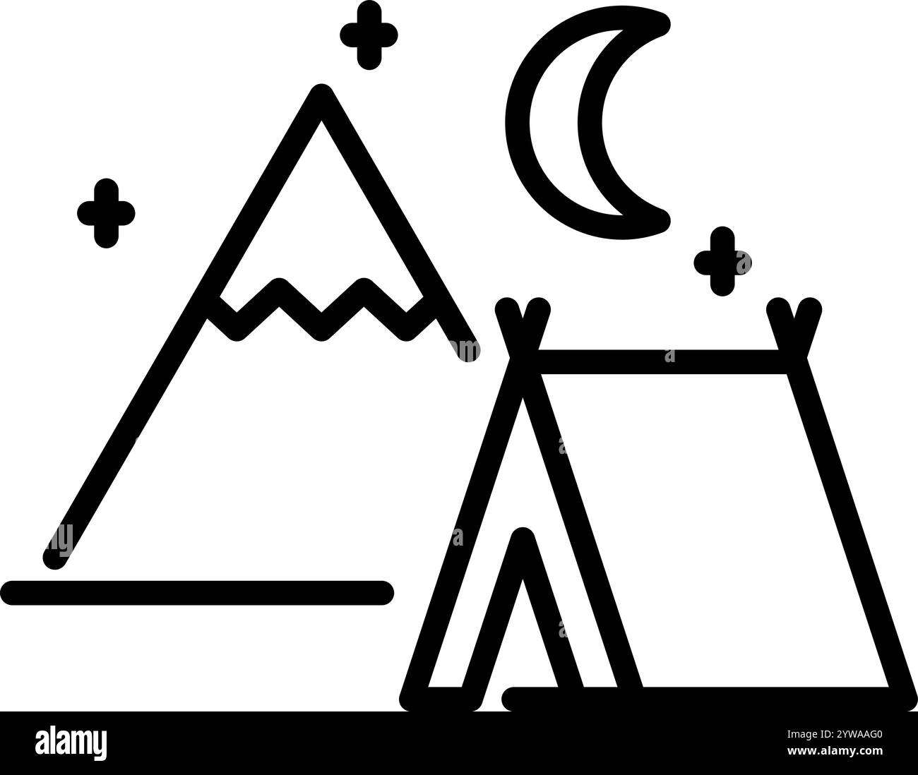 Camping tent line icon. Camp in the mountains at night outline vector ...