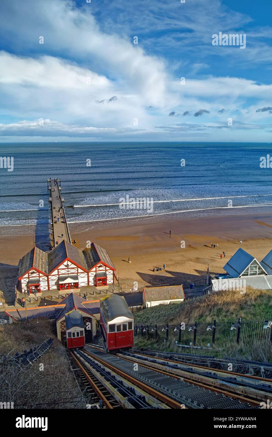 UK, North Yorkshire, Saltburn-by-the-Sea, Saltburn Cliff Lift and Pier ...