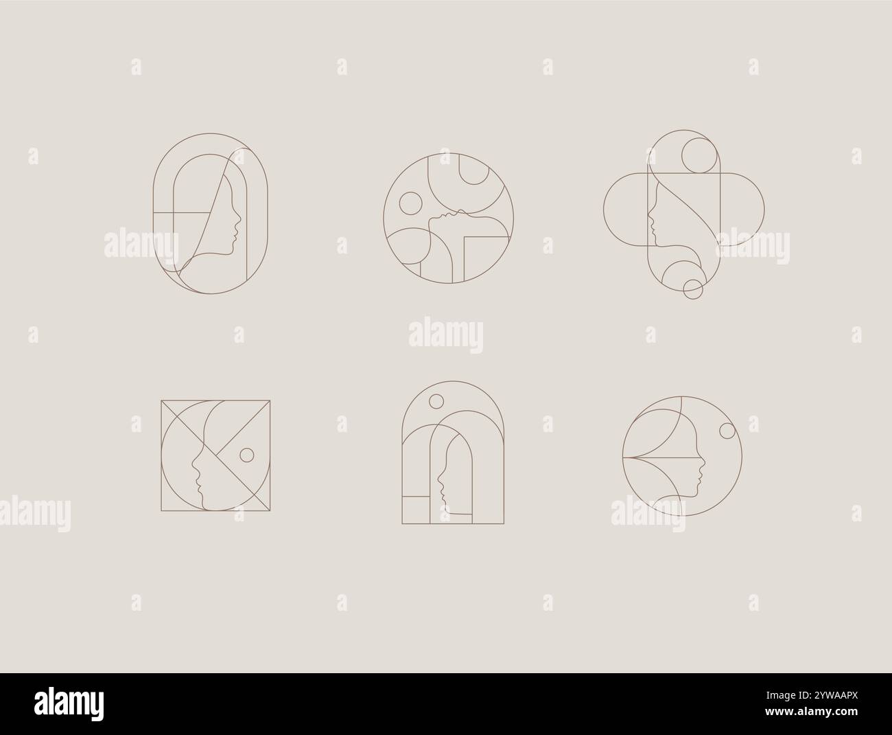 Female silhouettes drawing in minimalist linear art style on beige ...