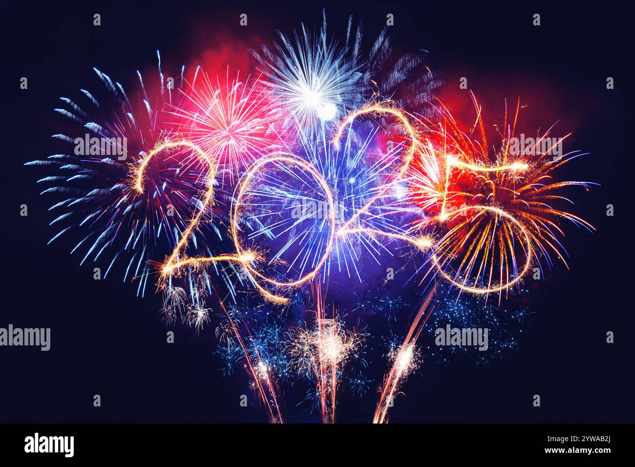 Sparkle firework on black background, happy new year 2025 concept Stock ...