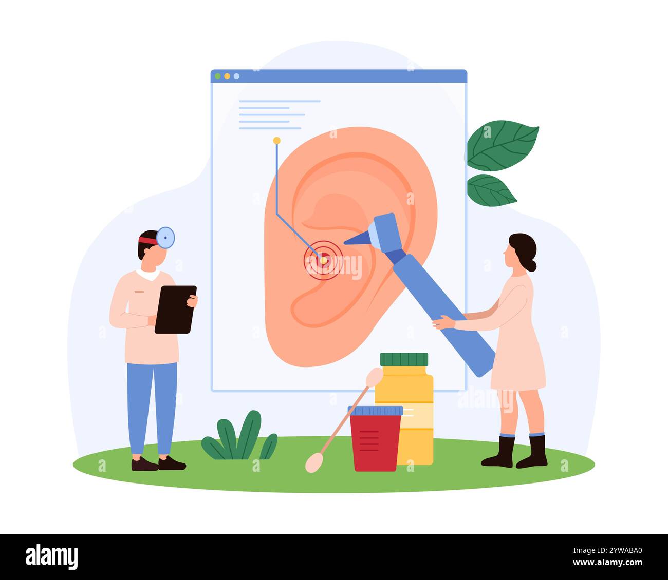 Otolaryngologists analyze an ear x-ray using a large otoscope. Scene ...