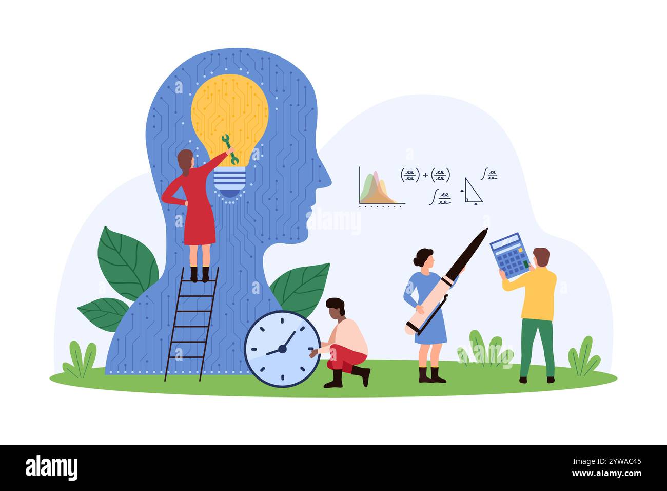 Digital project development, machine learning. Tiny people with spanner ...