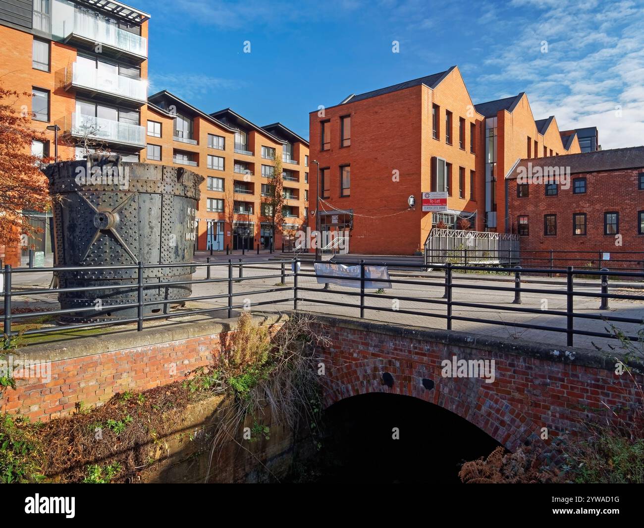 UK, South Yorkshire, Sheffield, Kelham Island Industrial Museum and Modern Apartment Buildings ...