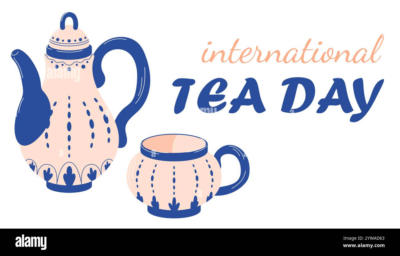 International Tea Day banner with a vintage teapot and teacup in flat ...
