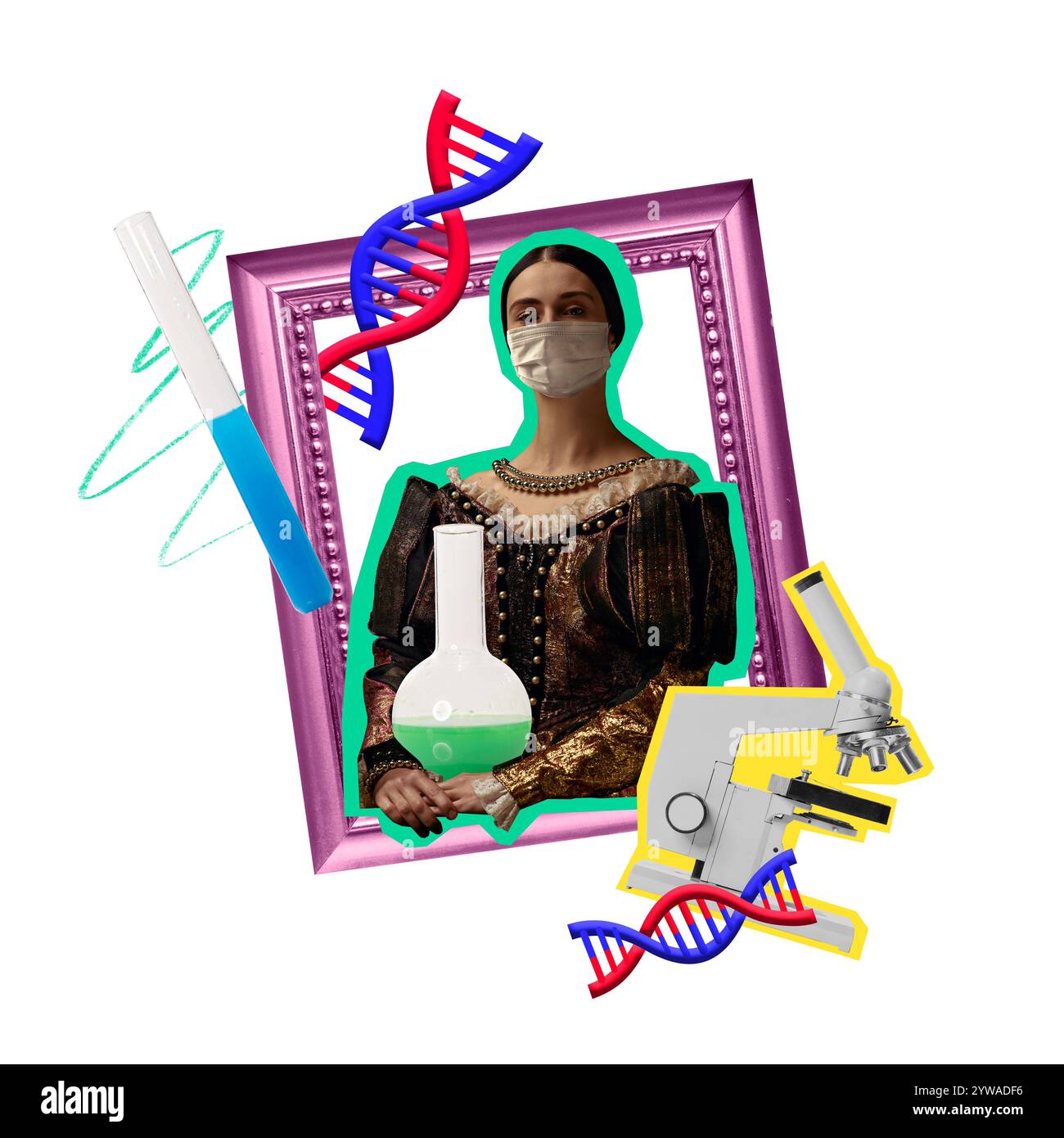 Woman, medieval royal person in face mask, Renaissance-style dress with ...